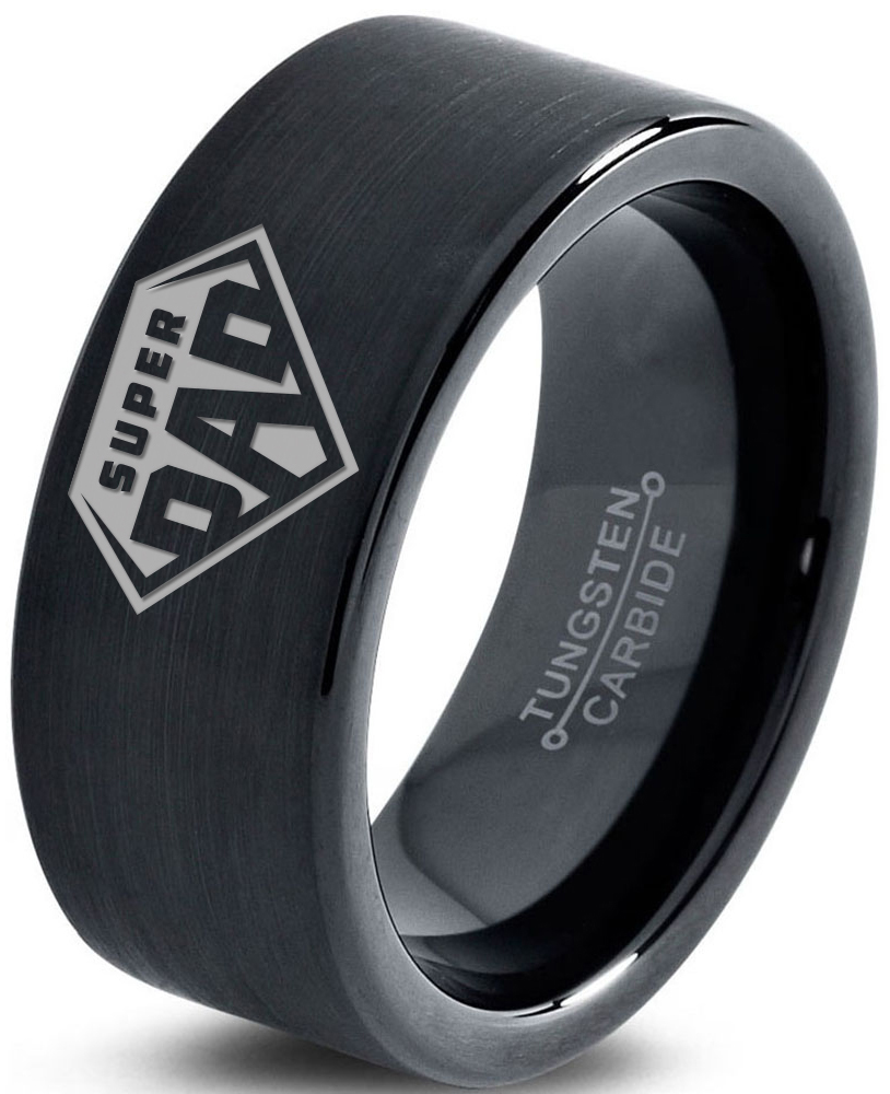 Tungsten Superhero Super Dad Emblem Symbol Band Ring 9mm Men Women ...