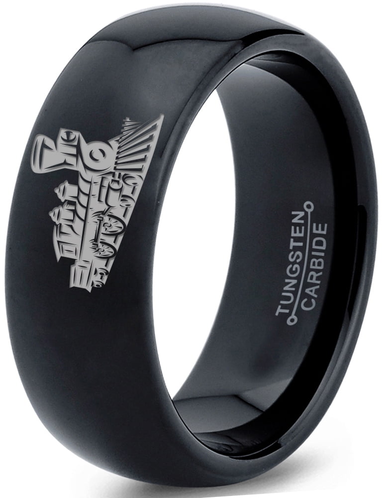 Tungsten Train Trains Transportation Cargo Rail Band Ring 8mm Men Women ...