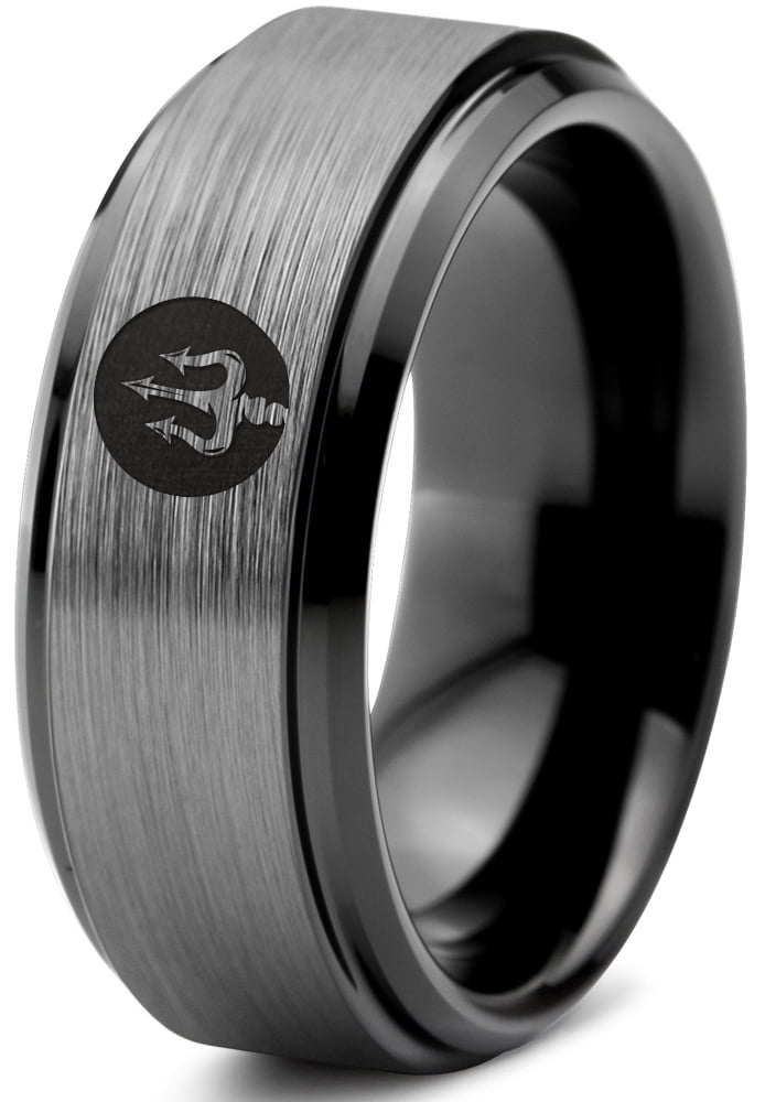 Tungsten Trident Spear Weapon Band Ring 8mm Men Women Comfort Fit Black ...