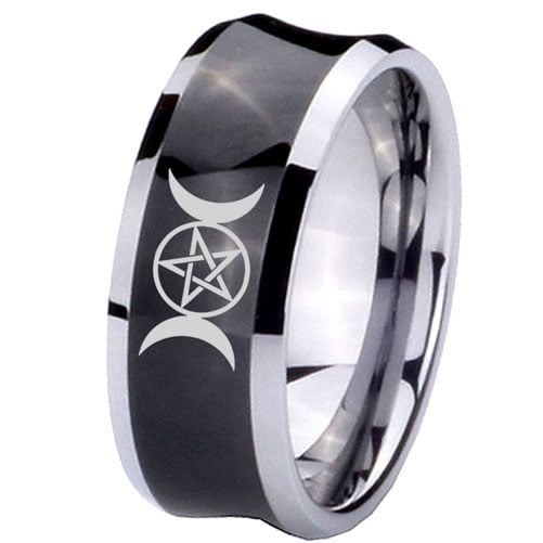 Tungsten Triple Moons Goddess 8mm Brushed Black Polished Concave Men ...