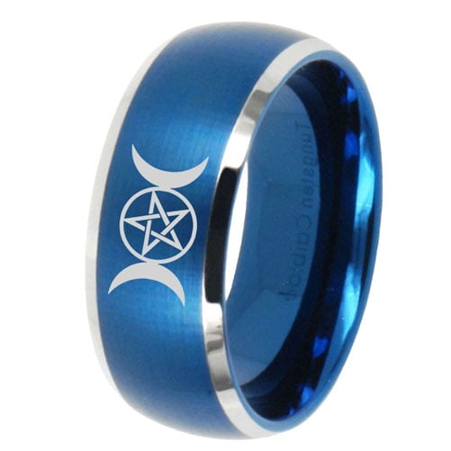 Tungsten Triple Moons Goddess 8mm Brushed Blue Two Tone Dome Polished ...