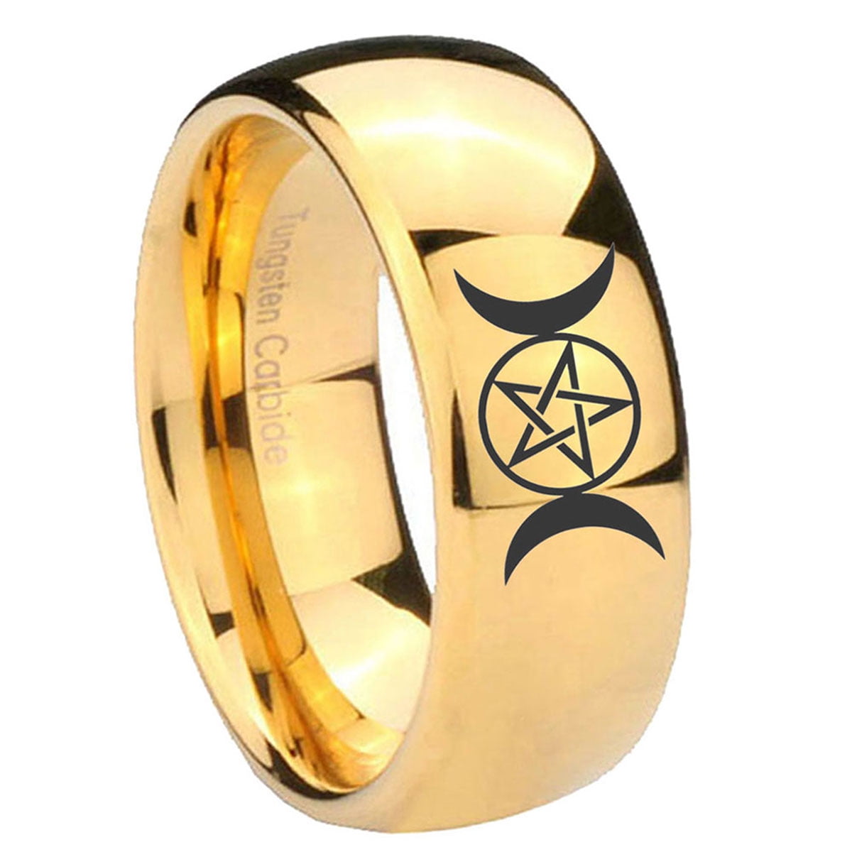 Tungsten Triple Moons Goddess 8mm Glossy Gold Plated Dome Polished Men ...