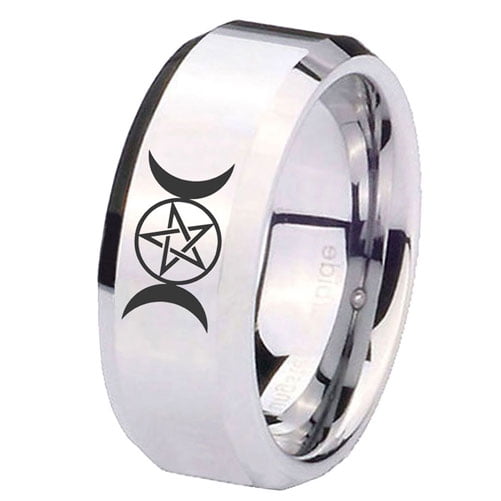 Tungsten Triple Moons Goddess 8mm Glossy Gray Polished Beveled Edges ...