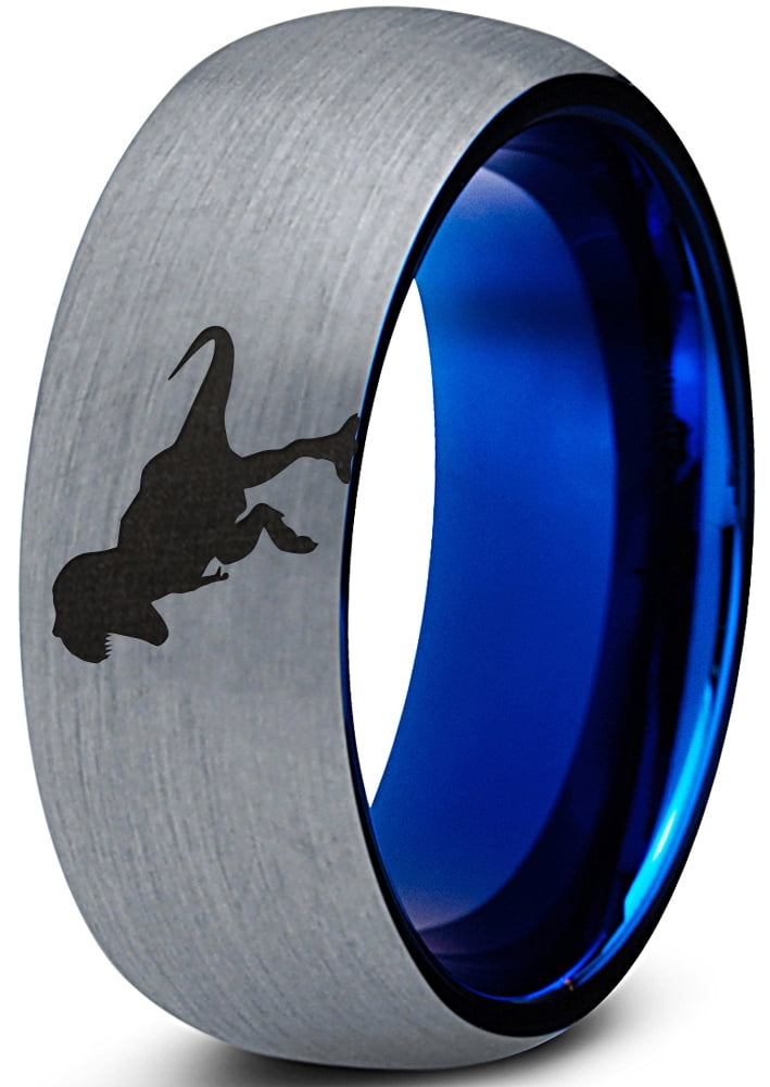 Tungsten Tyrannosaurus Rex Band Ring 8mm Men Women Comfort Fit Blue ...
