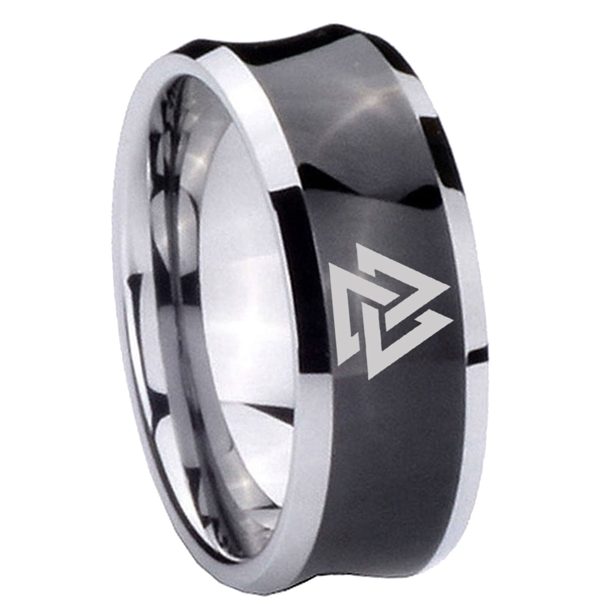 Tungsten Viking Symbol 8mm Brushed Black Polished Concave Men Ring ...