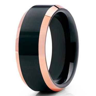 Tungsten Wedding Band Rose Gold Tungsten Ring 8mm Black Tungsten Band Men & Women Brushed ...