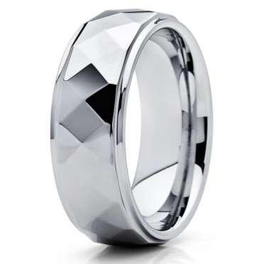 Tungsten Racing Flag Band Ring 8mm Men Women Comfort Fit Black Beveled ...