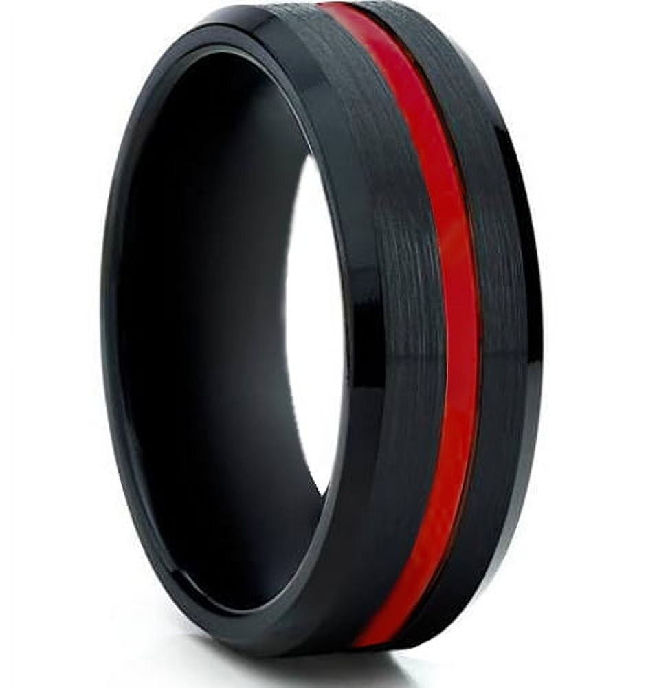 Tungsten Wedding Band Ring 8mm Men's Engagement Black Brushed & Red ...
