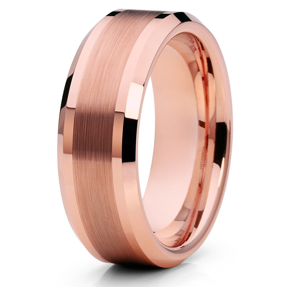 Tungsten Wedding Band Rose Gold Tungsten Ring 8mm Tungsten Band Brushed ...