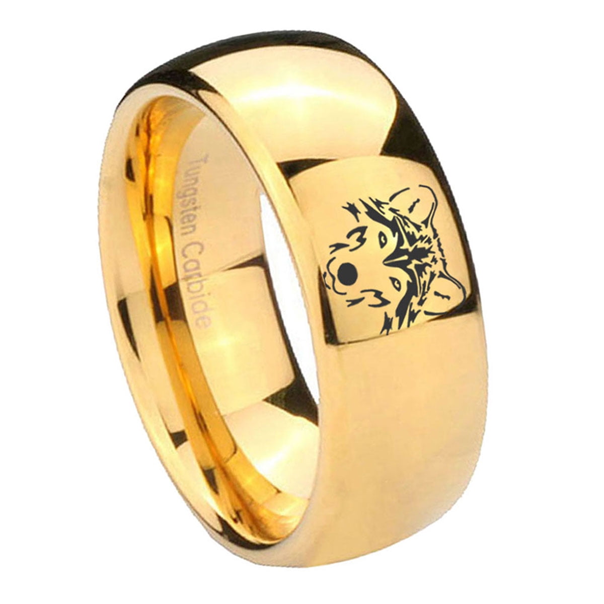 Tungsten Wolf 8mm Glossy Gold Plated Dome Polished Men Ring - Walmart.com