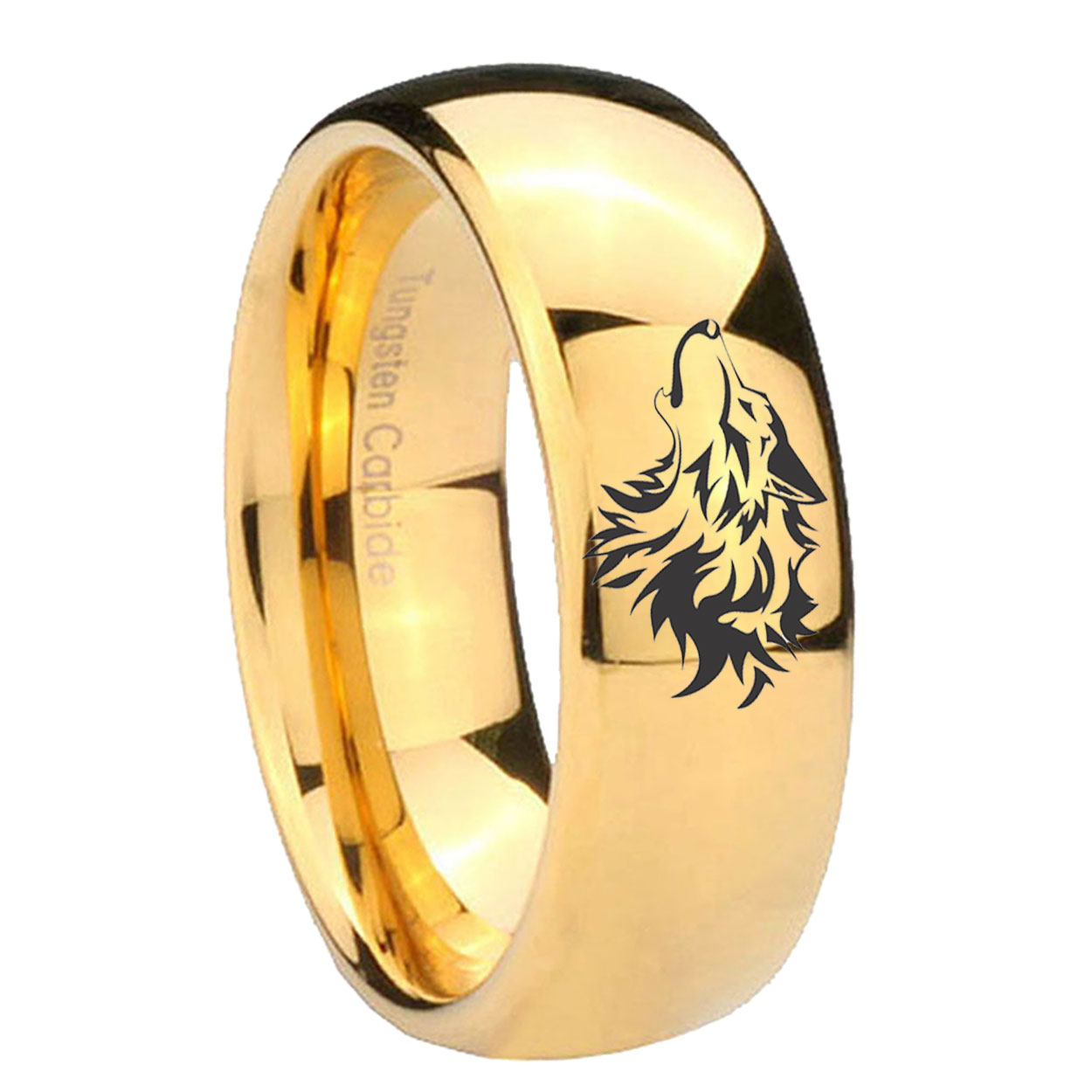 Tungsten Wolf Head 8mm Glossy 18K Yellow Gold Dome Polished Men Ring - Walmart.com