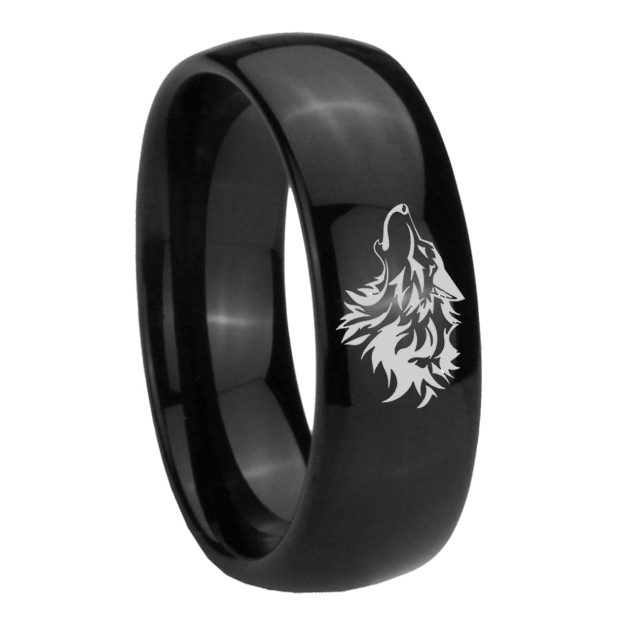 Tungsten Wolf Head 8mm Glossy Black Polished Dome Men Ring - Walmart.com