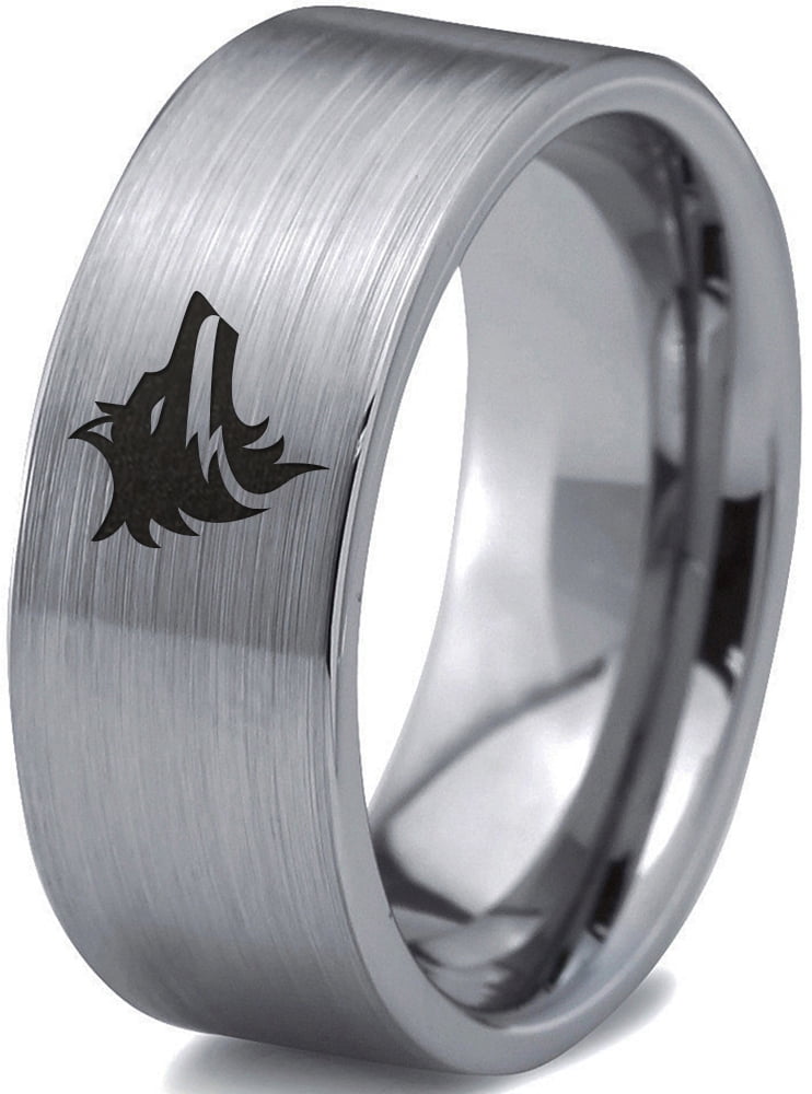 Tungsten Wolf Wolfpack Pack Canine Dog Band Ring 8mm Men Women Comfort Fit Gray Flat Cut Brushed ...