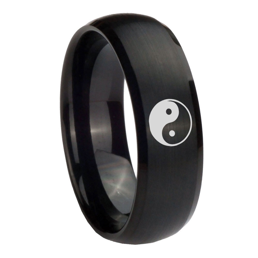 Tungsten Yin Yang 8mm Brushed Black Dome Polished Men Ring - Walmart.com