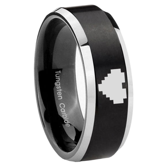 Tungsten Zelda Heart Design 8mm Brushed Black 2 Tone Beveled Edges Men ...