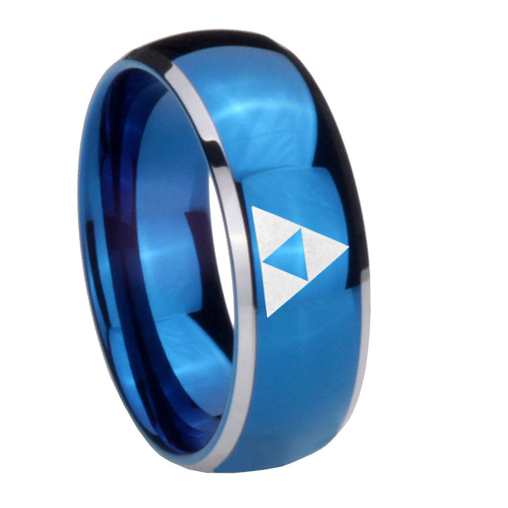 Tungsten Zelda Triforce 8mm Shinny Blue Two Tone Dome Polished Edges ...