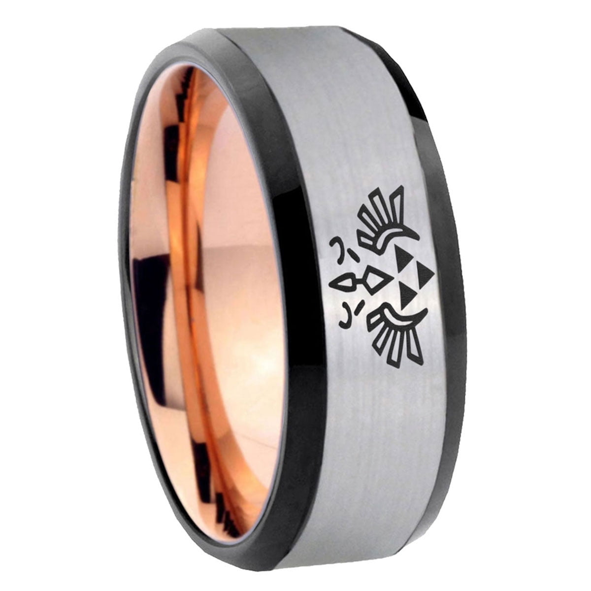 Tungsten Zelda Triforce Heroes 8mm Gray And Rose Gold Beveled Edge ...