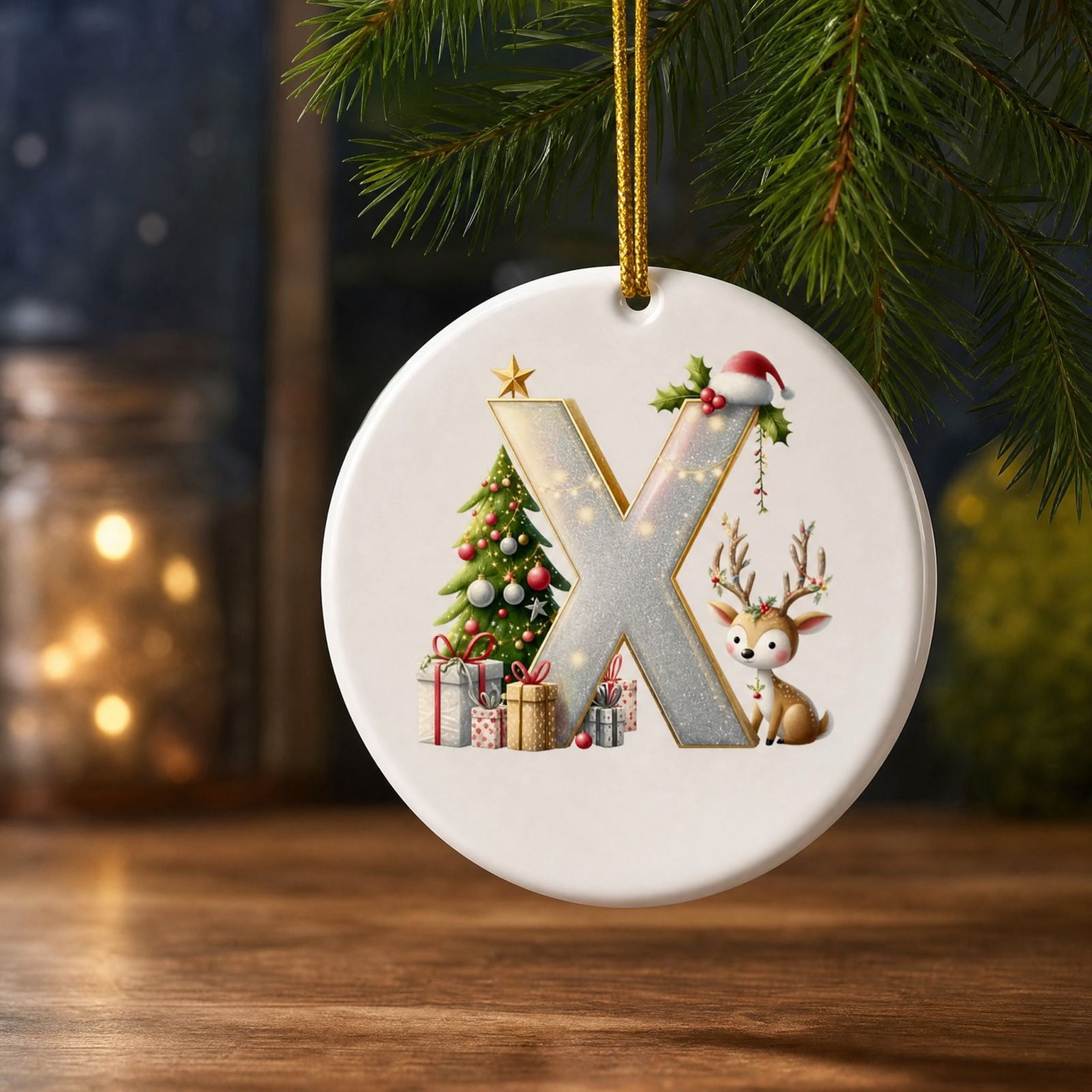 Tunhigl 2D Acrylic Reindeer Christmas Ornament, Hanging Tree Decor ...
