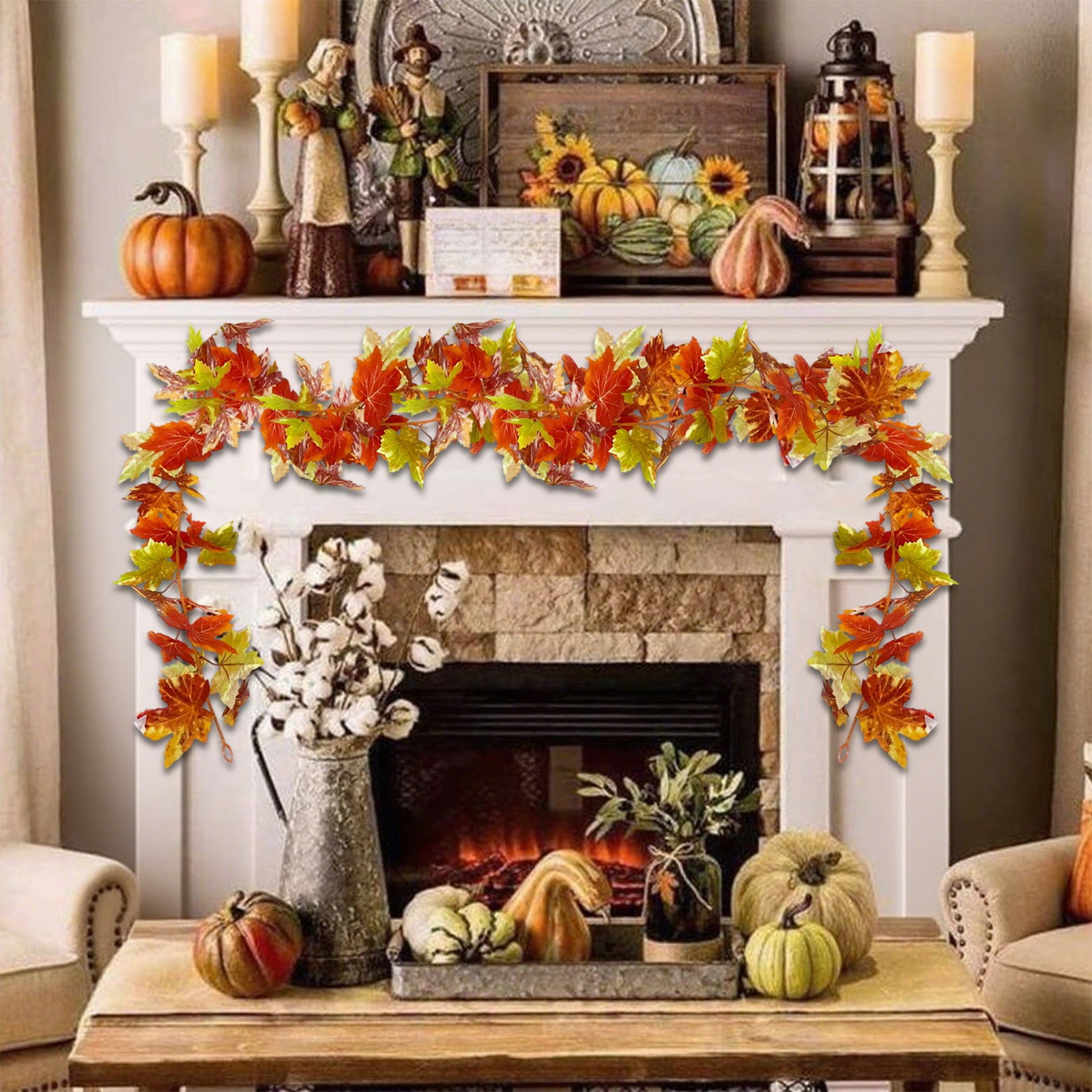 Tunhigl Artificial Maple Leaf Ivy Garland for Halloween Thanksgiving ...