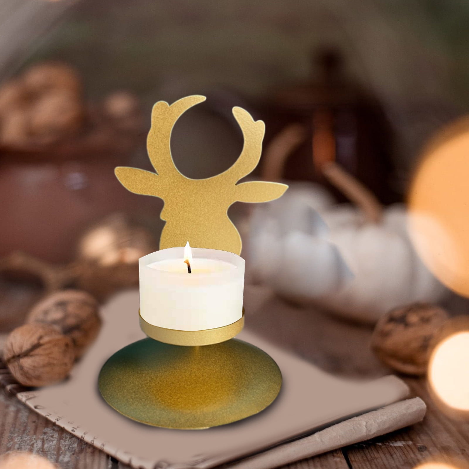 Tunhigl Golden Reindeer Shaped Iron Christmas Candle Holder for Tea ...