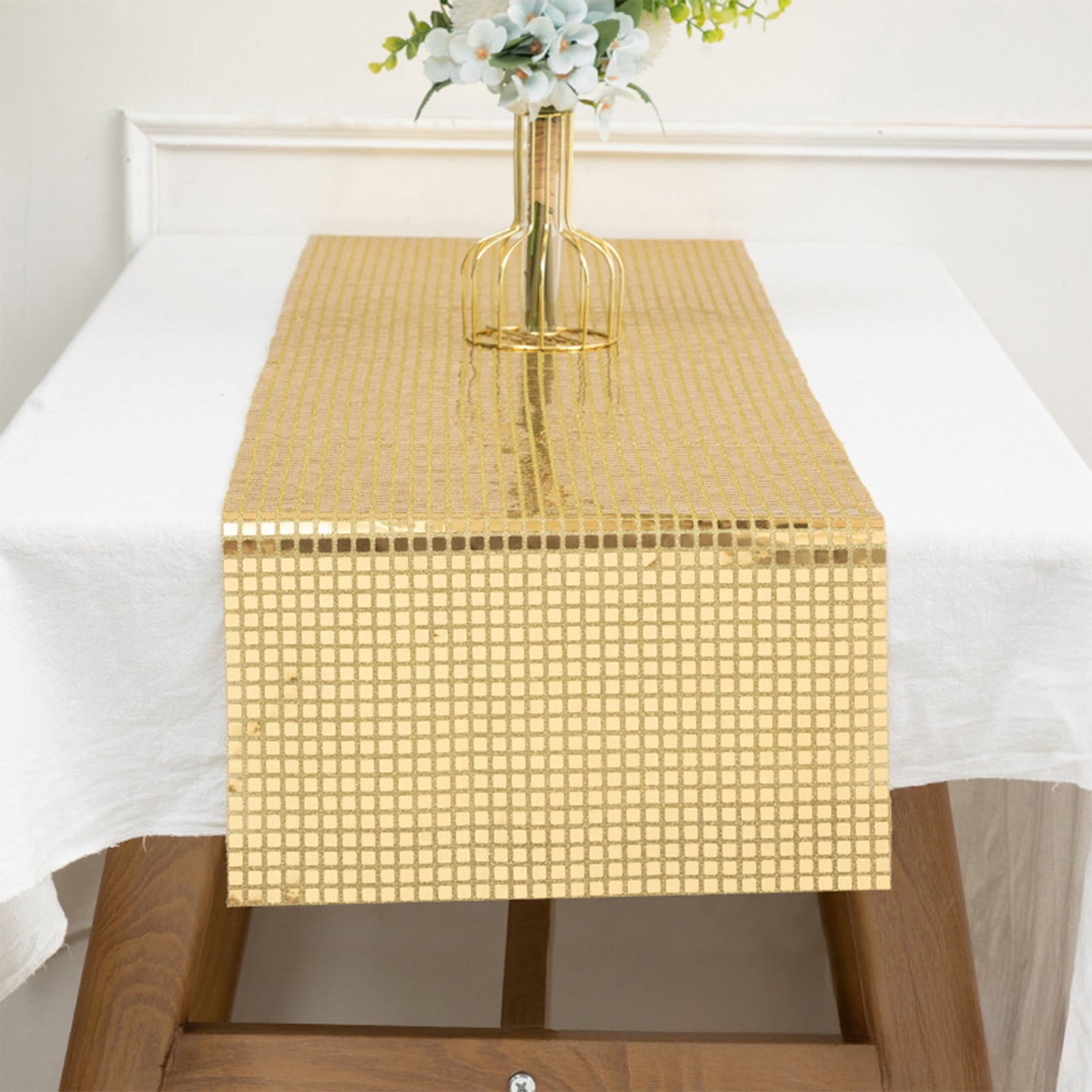 Tunhigl Sequin Table Runner 108 Inches Long - 9 ft Mirror Foil Shiny ...