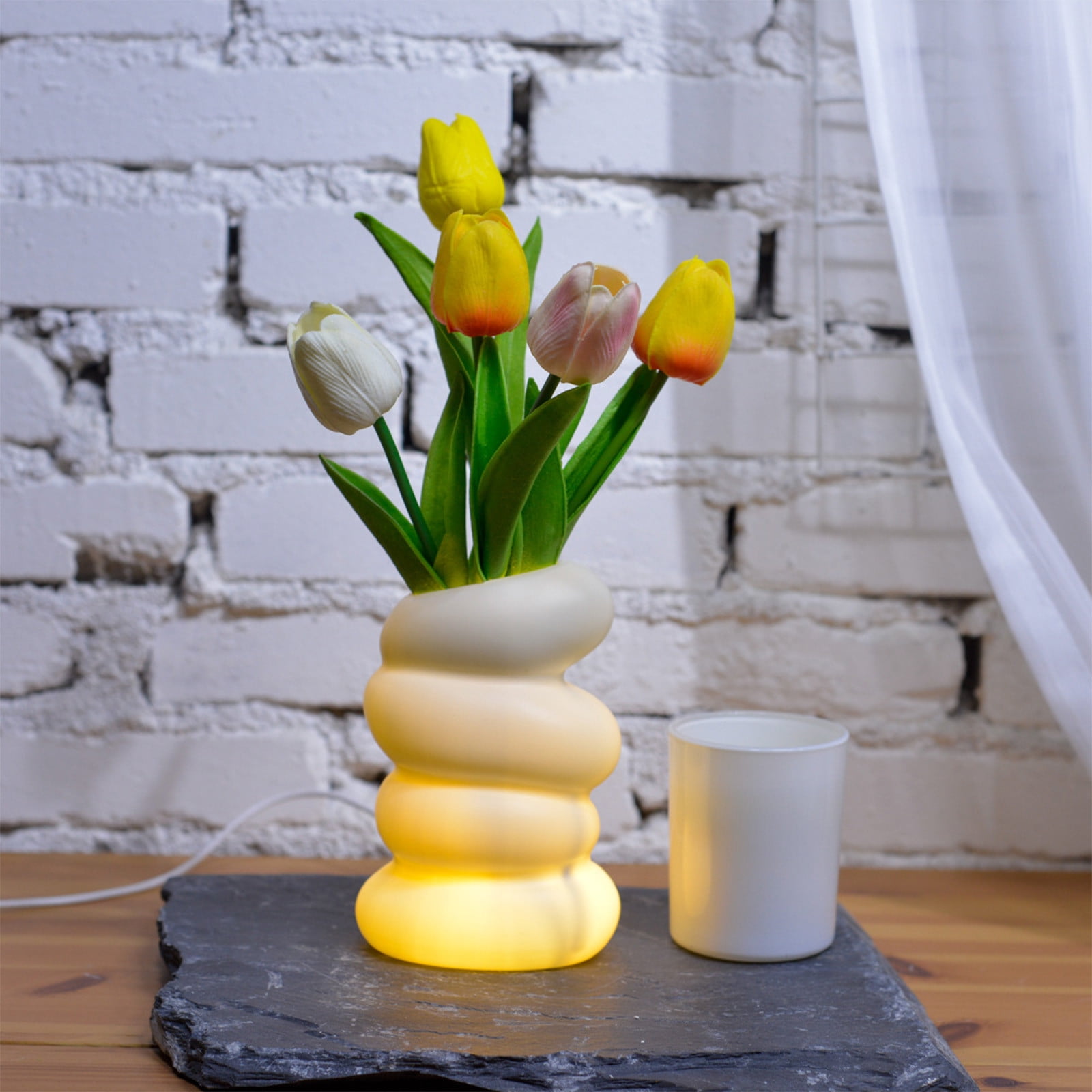 Tunhigl Vintage Striped Translucent Table Lamp - Small Bedside ...