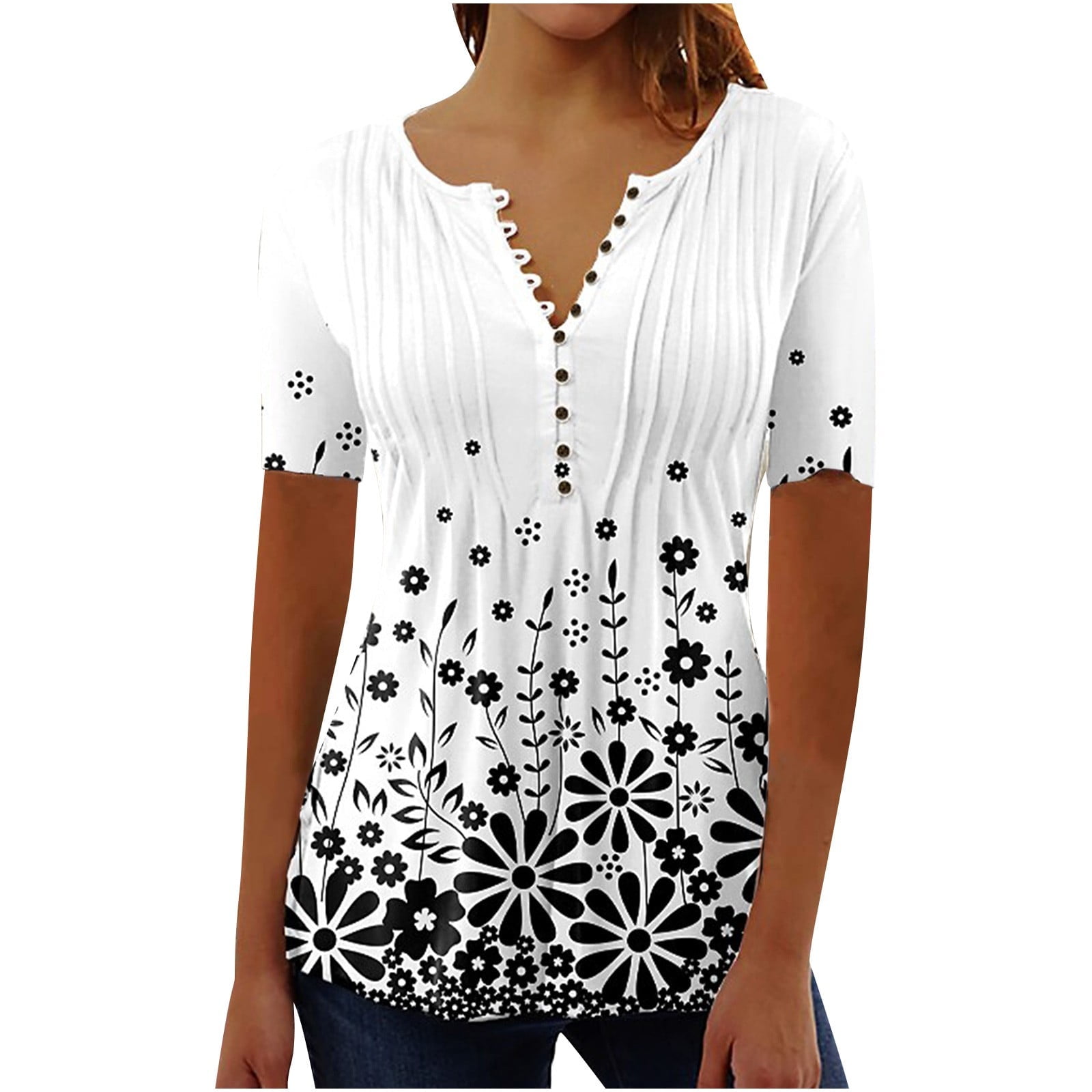 Tunic Tops for Women Clearance Long Length Button Down Shirt Floral ...