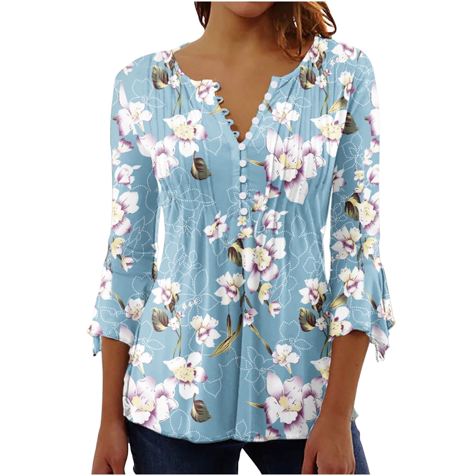 Women's Floral Print Tunic Tops, Long Length Button Down Shirt, Casual ...