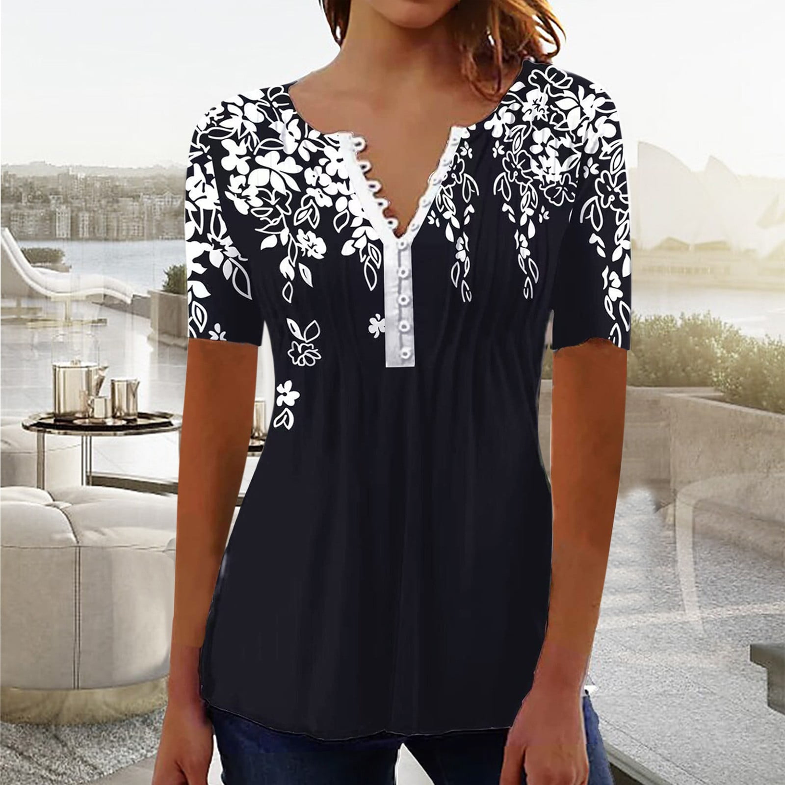 Tunic Tops for Women Loose Fit Spring Summer Fall Henley V Neck Shirt ...