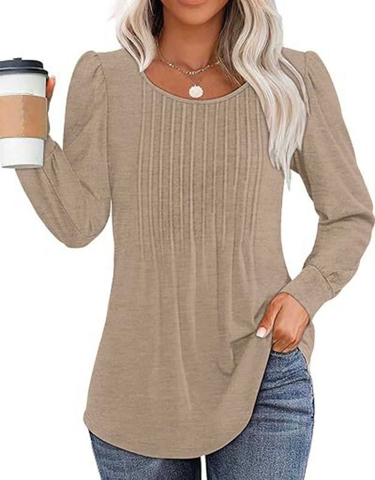 Tunic Tops for Women 2024 New Fashion Pleated Long Puff Sleeve Shirts ...