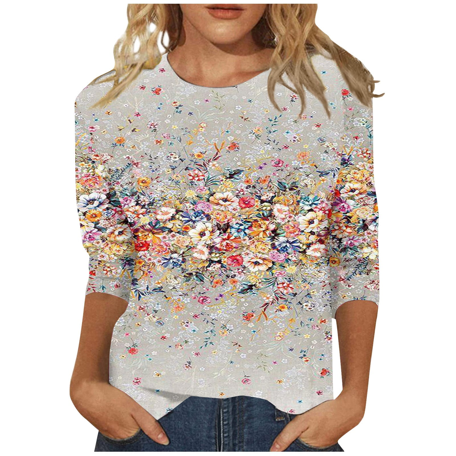 Tunic Tops for Women Crew Neck Shirts 3/4 Sleeve Shirt Women Going Out ...