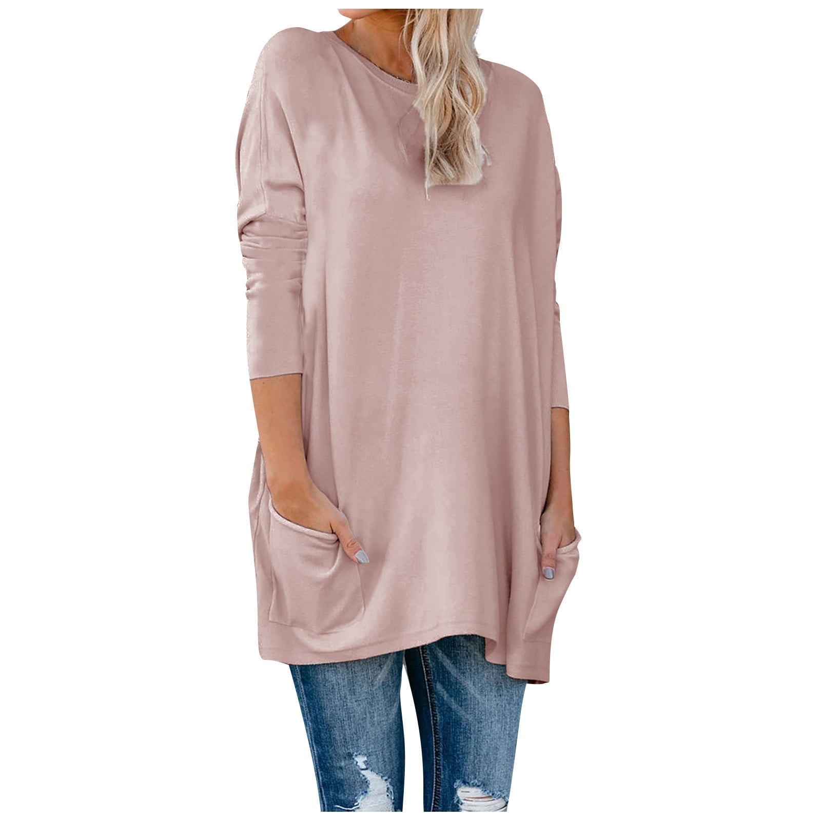 Besolor Tunic Tops to Wear with Leggings for Women Casual Crewneck Long ...