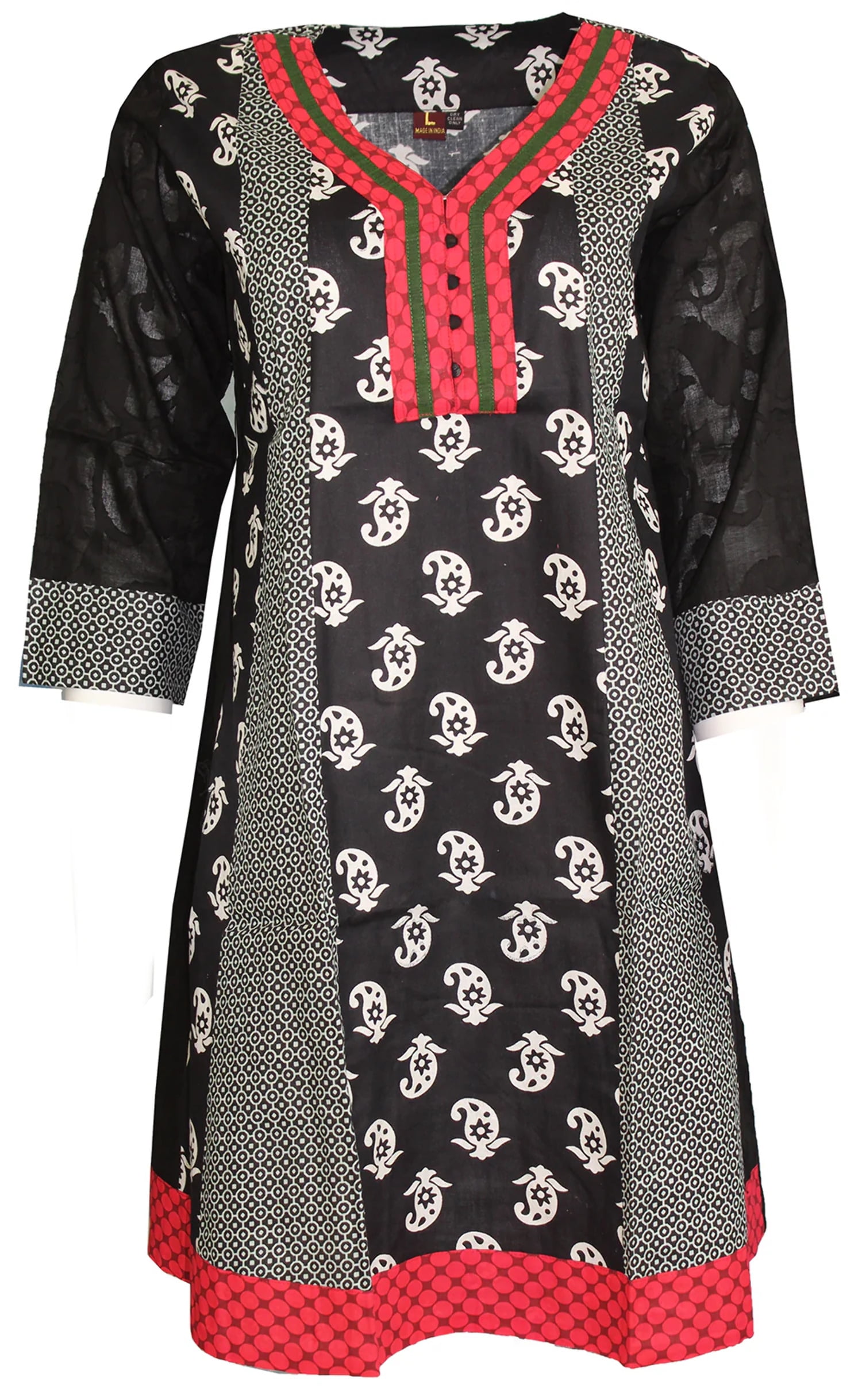 Tunic for Women Two Tone Mango Print Red V-neck with Green Piping Yoke ...