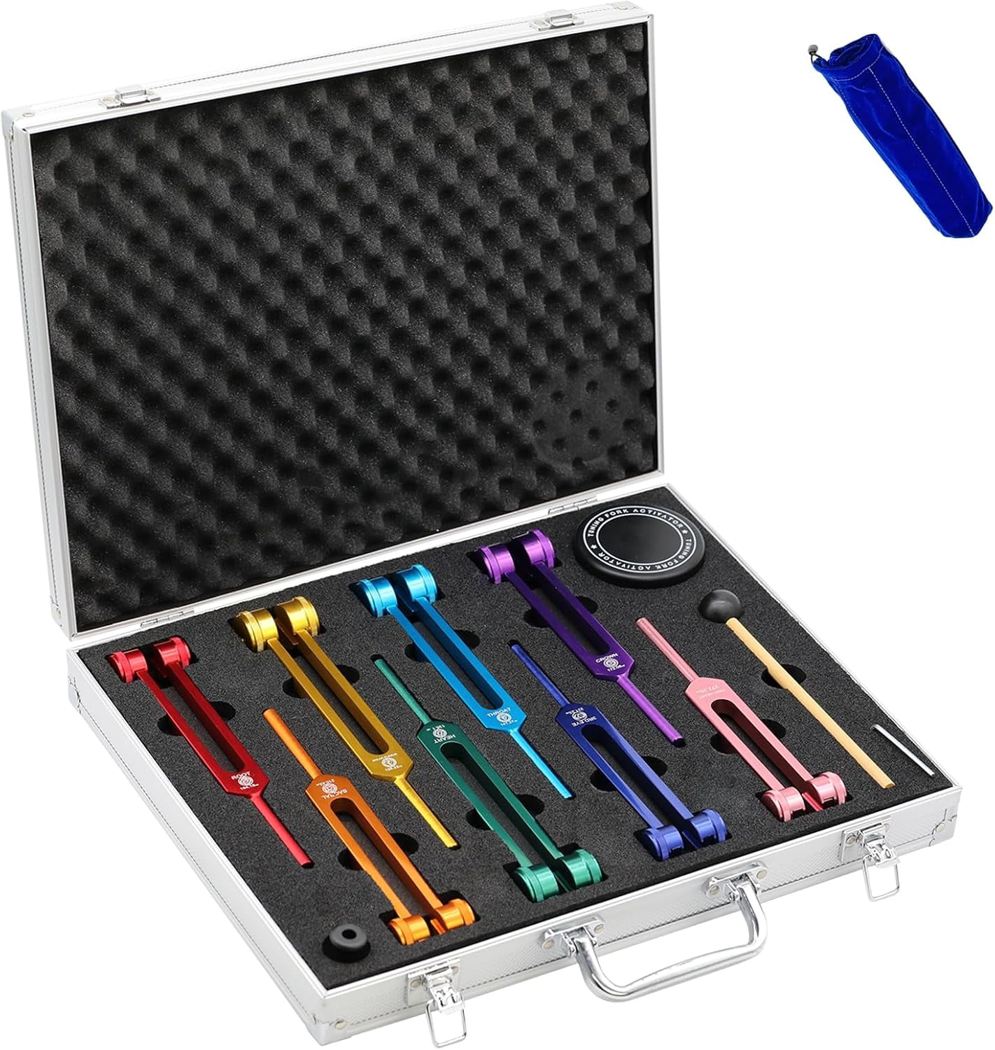 Tuning Fork Set, Weighted Tuning Forks of 8 Color,7 Chakra and 1 Soul ...
