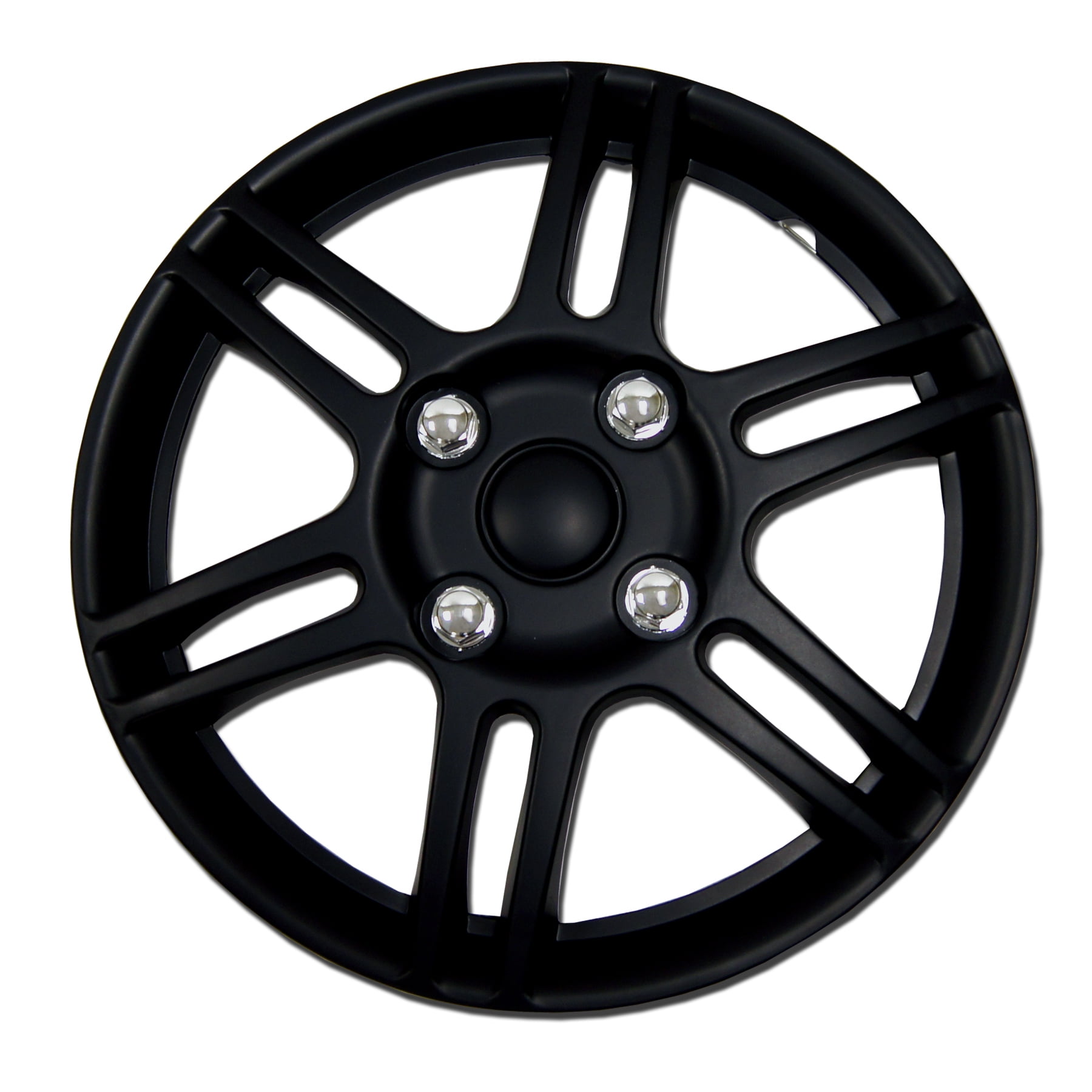 TuningPros WC-14-1004-B Set of 4 Matte Black Snap-On Hubcaps 14" - Hub ...