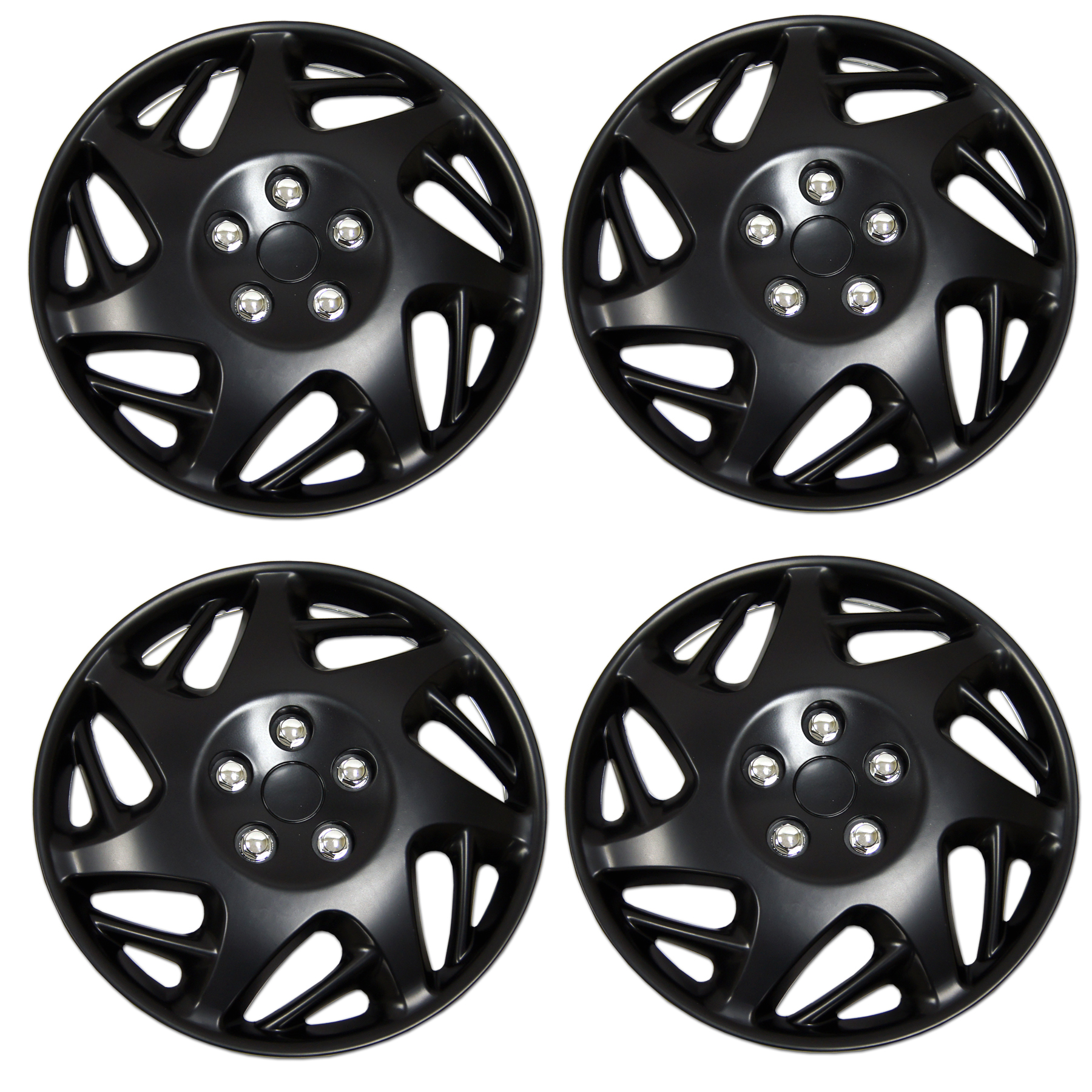 TuningPros WSC3-007BB15 Set of 4 Matte Black Hubcaps 15" - Hub Caps ...