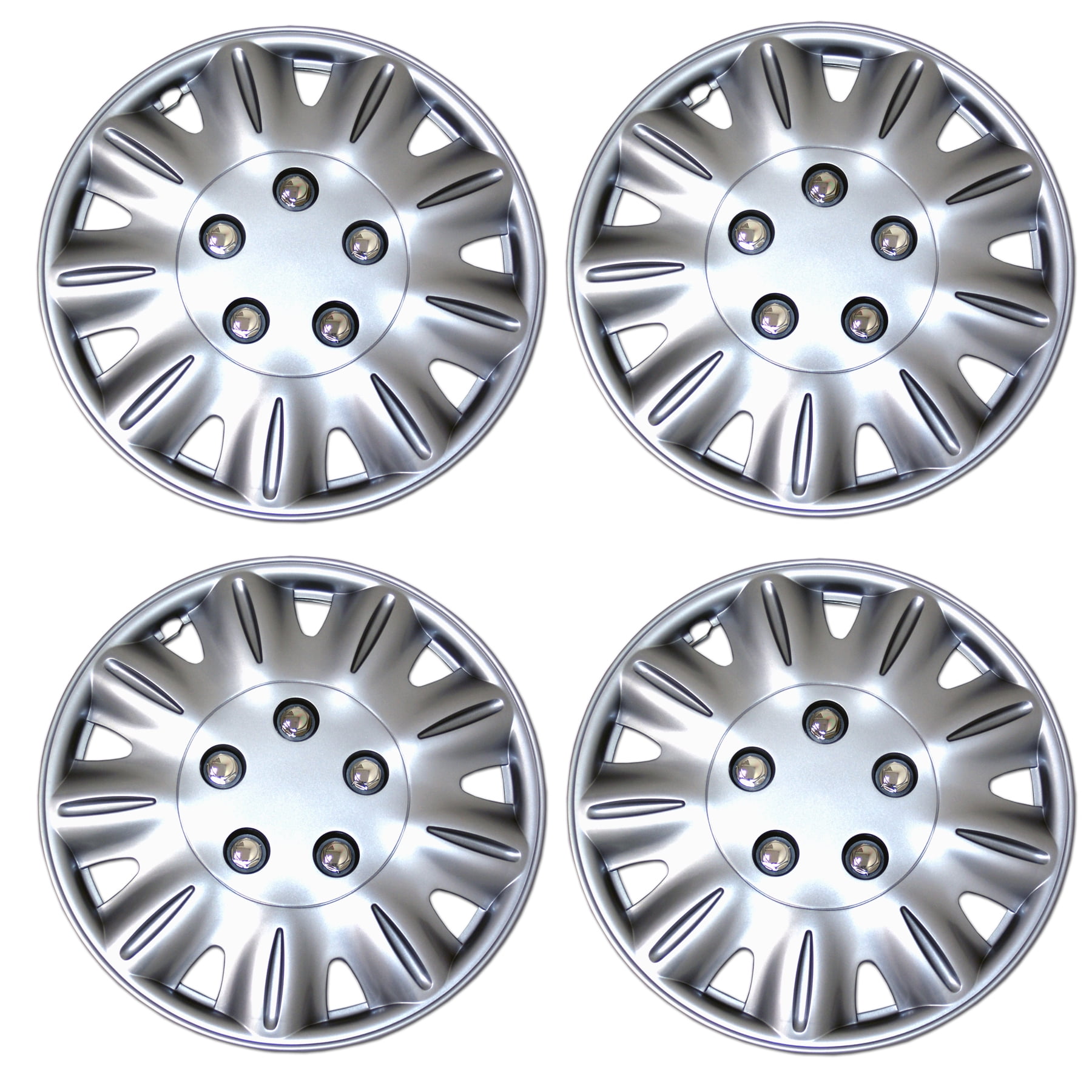 TuningPros WSC3-029S15 Set of 4 Metallic Silver Hubcaps 15" - Hub Caps ...