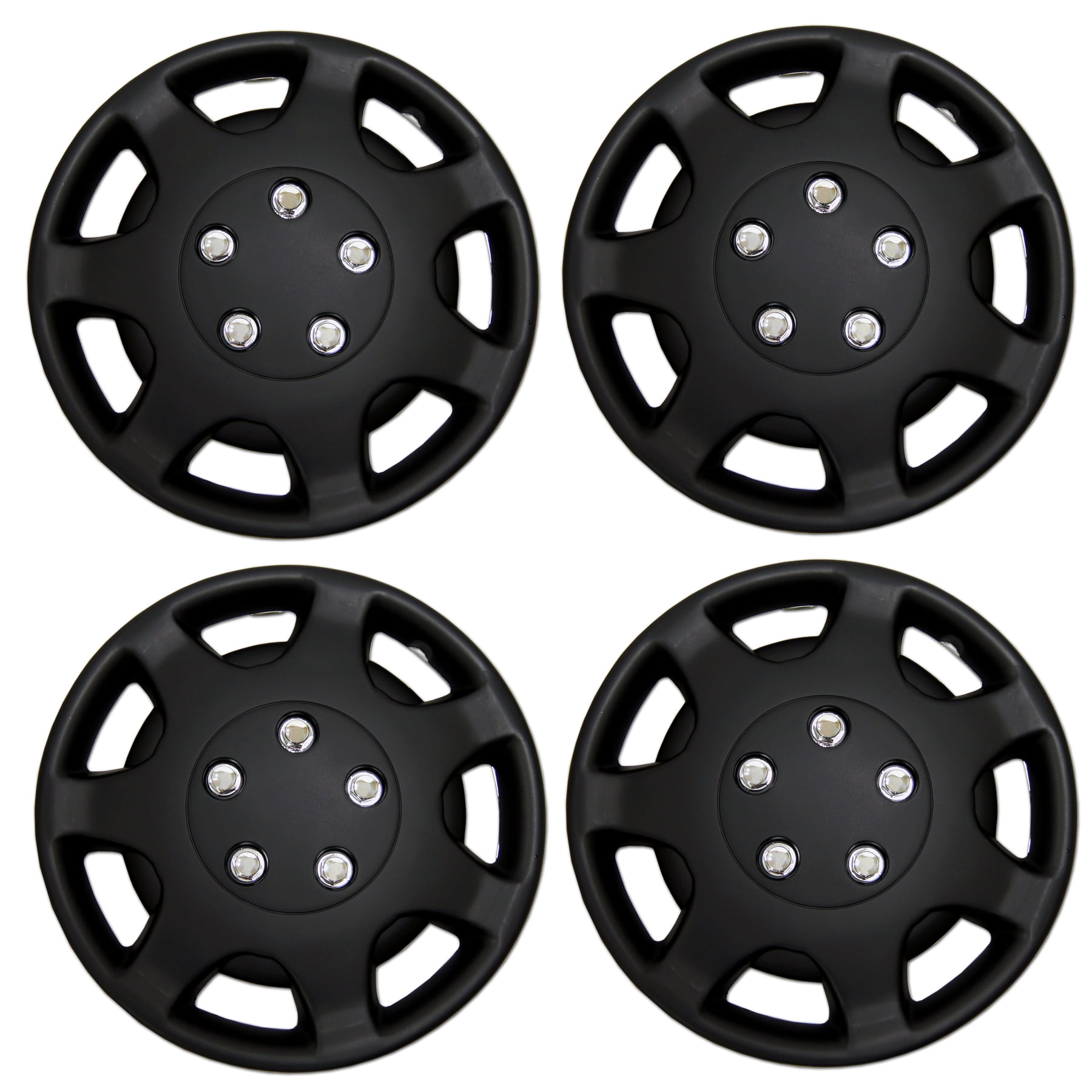 TuningPros WSC3-107B14 Set of 4 Matte Black Hubcaps 14" - Hub Caps ...