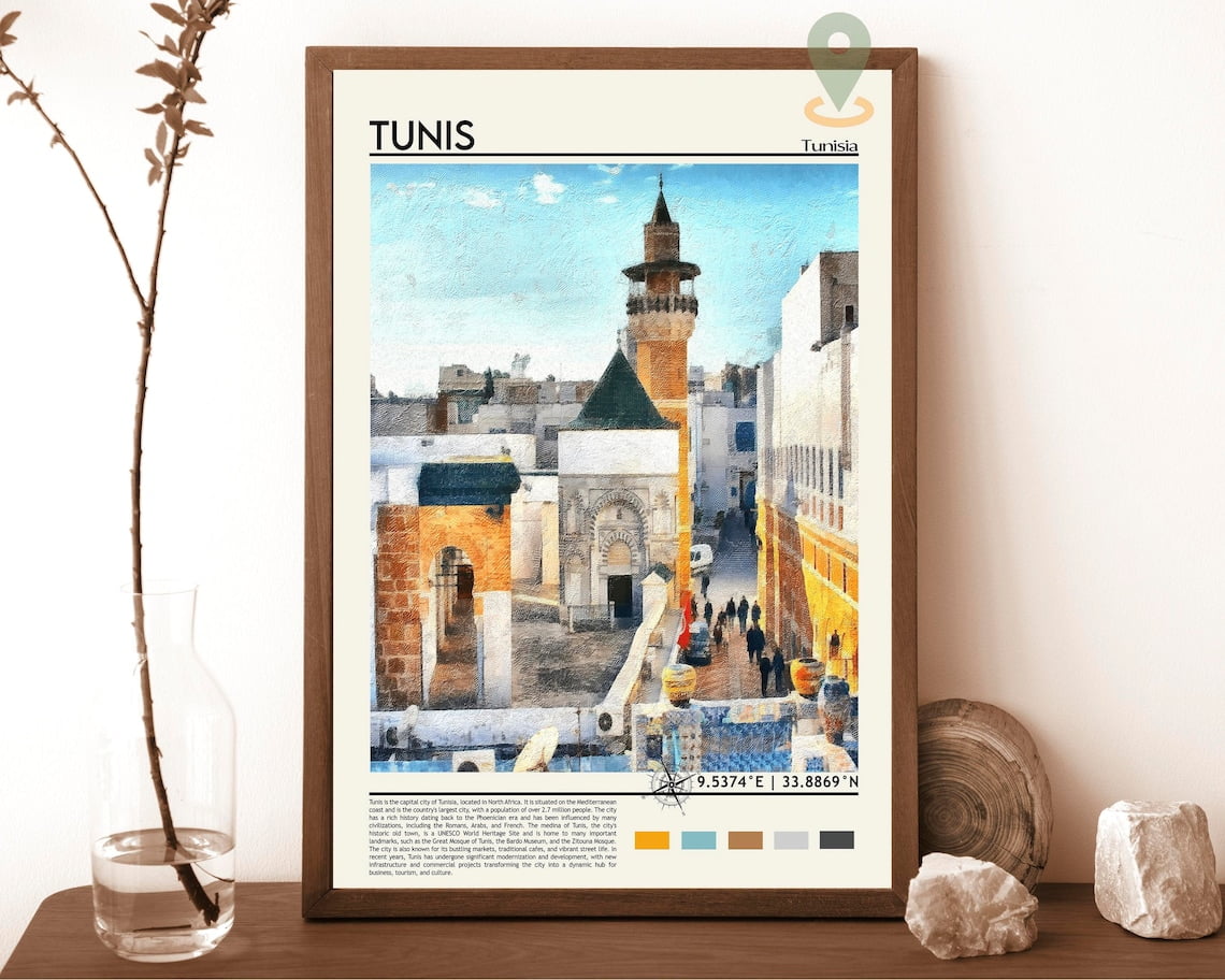 Tunis Print, Vintage Poster, Tunis Wall Art, Tunis Poster, Tunis Photo ...