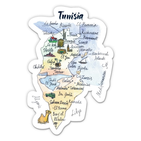 Tunisia Travel Map - 5" Vinyl Sticker - For Car Laptop I-Pad ...