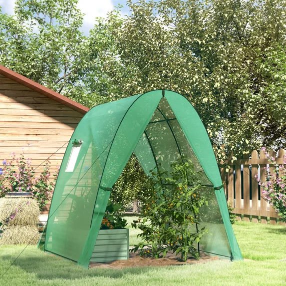 Tunnel Hoop House Greenhouse with Sandbags and Hemmed PE Cover, 2 Doors ...