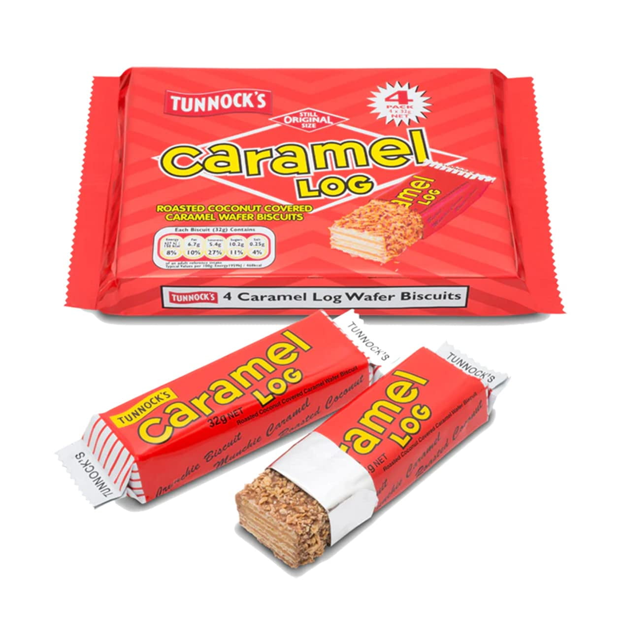 Tunnocks Caramel Logs - STF9 12 Bars Package - Roasted Coconut Covered ...