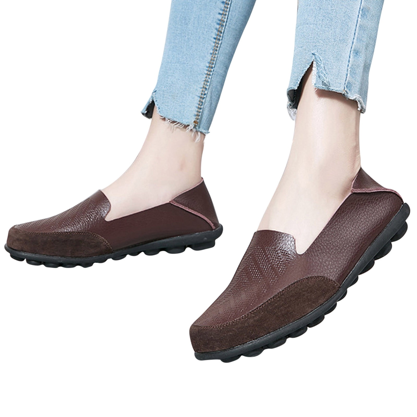 Tuobarr Womens Slip On Flat Shoes, Women's Comfortable Leather Loafers, Casual Round Toe ...