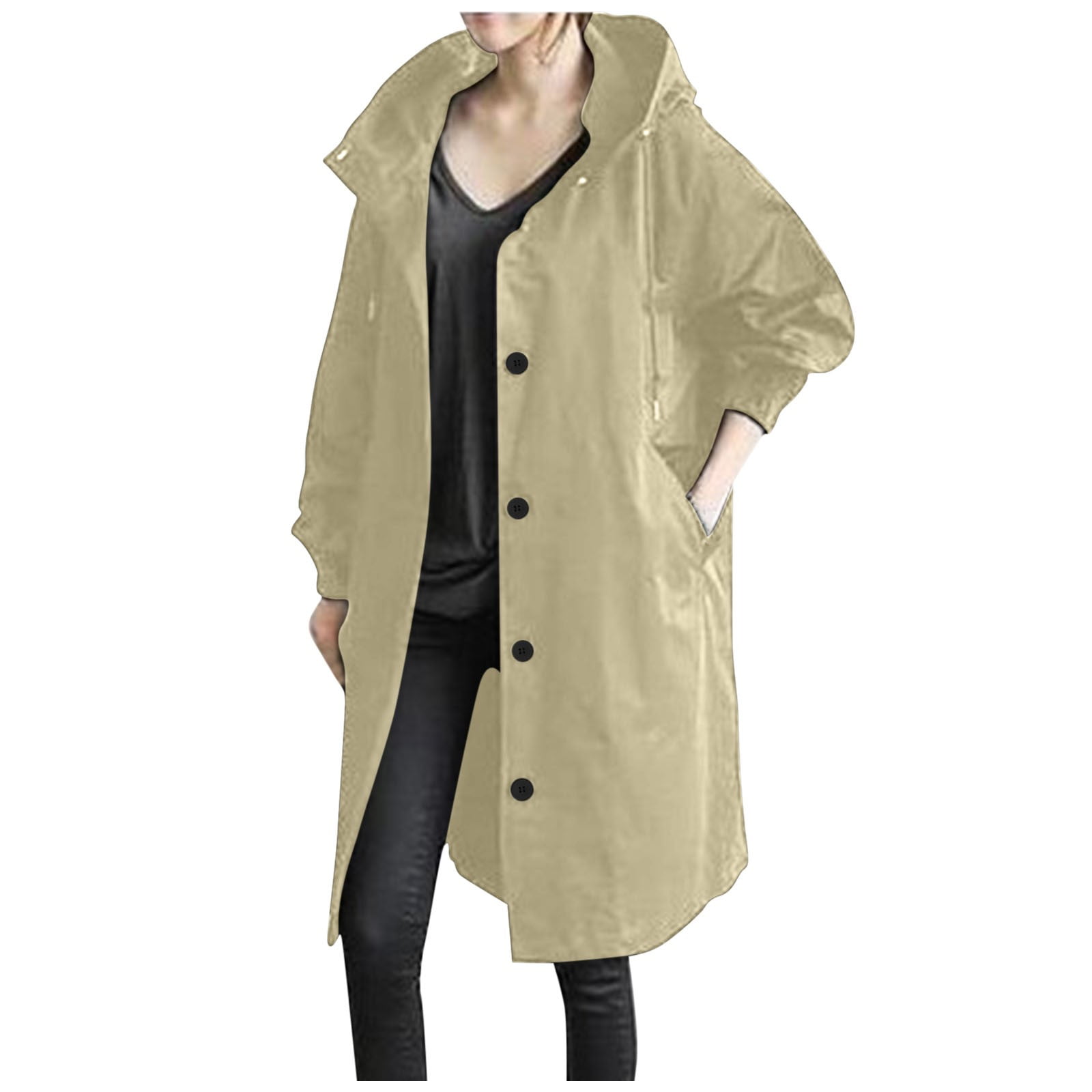 Tuosodrolic Women's Raincoat Waterproof Hooded Trench Coat Button Down ...