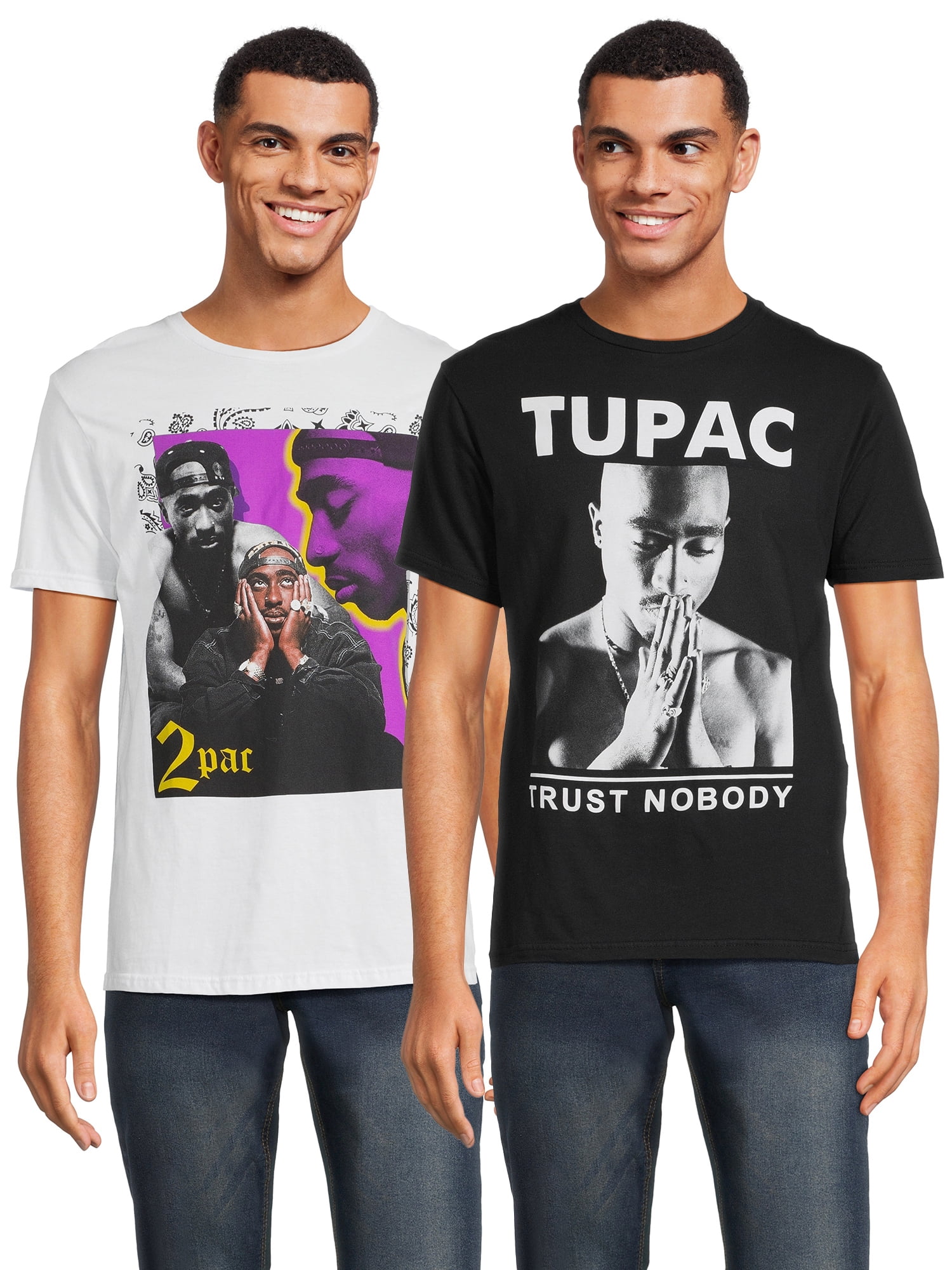 Tupac Men’s and Big Men’s Graphic T-Shirts with Short Sleeves, 2-Pack ...