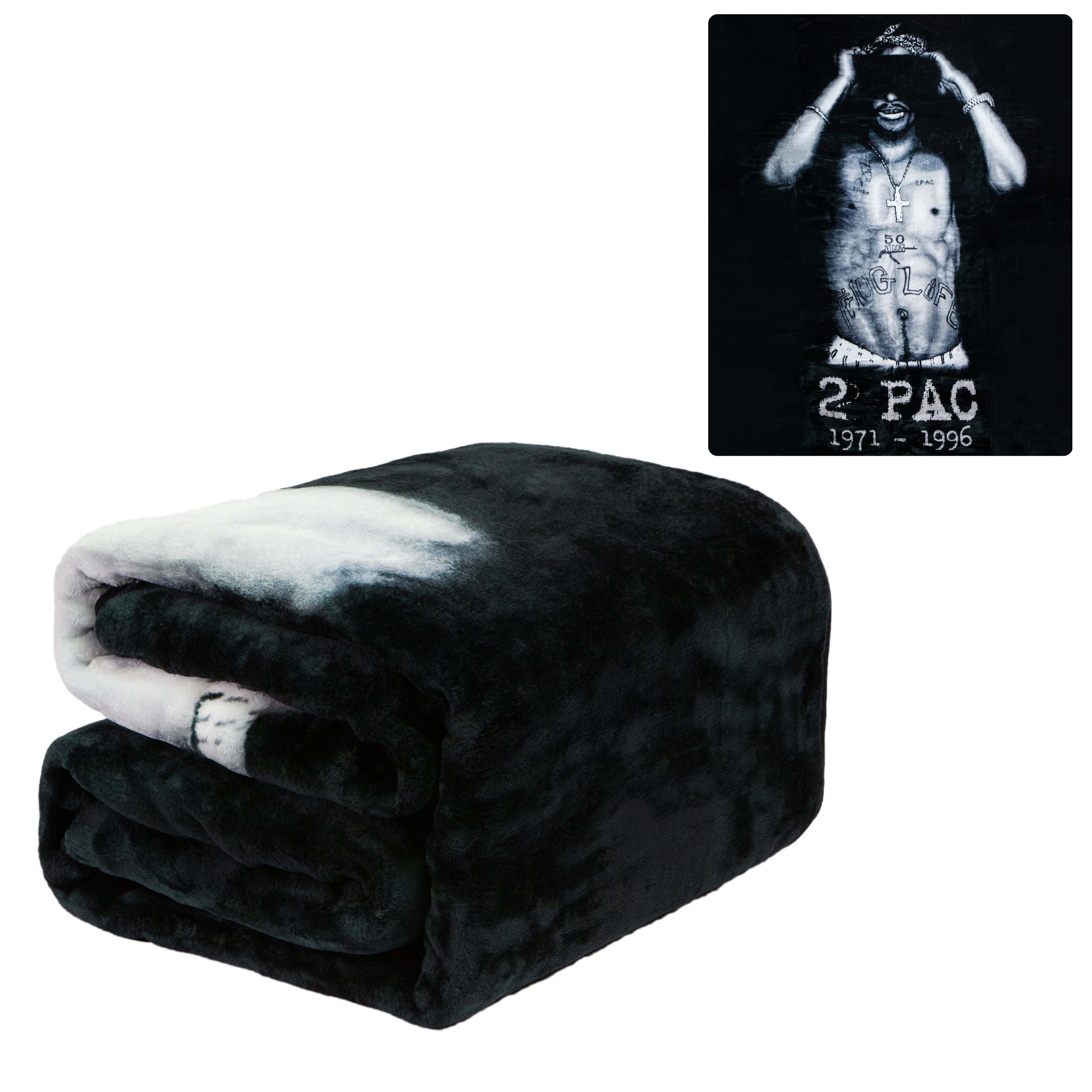 Tupac - Plush Blanket Bedding Throw, Black & White, 100% Polyester ...