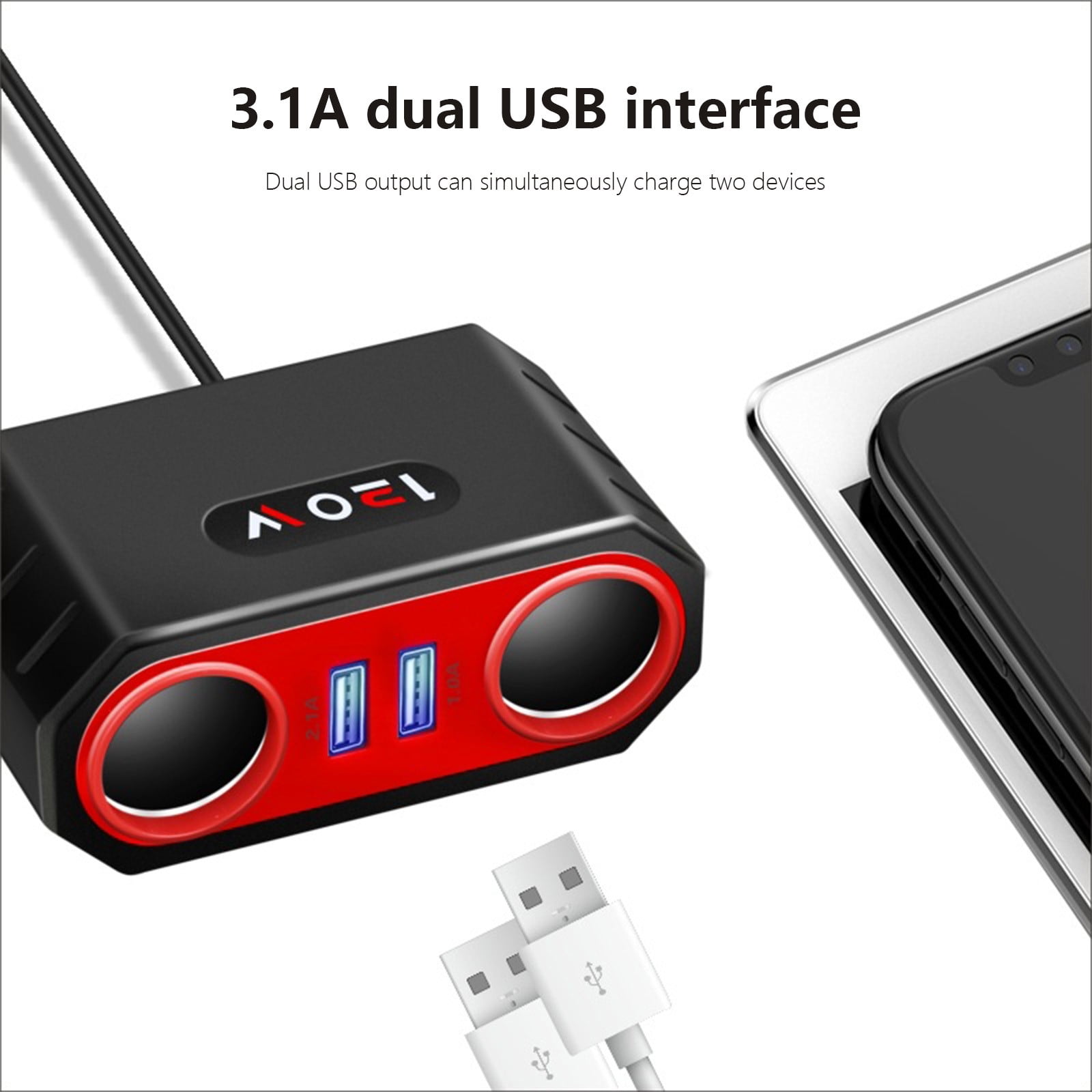 Tuphregyow 120W Car Mounted Cigarettes Lighter Adapter with Dual PD3.1 ...