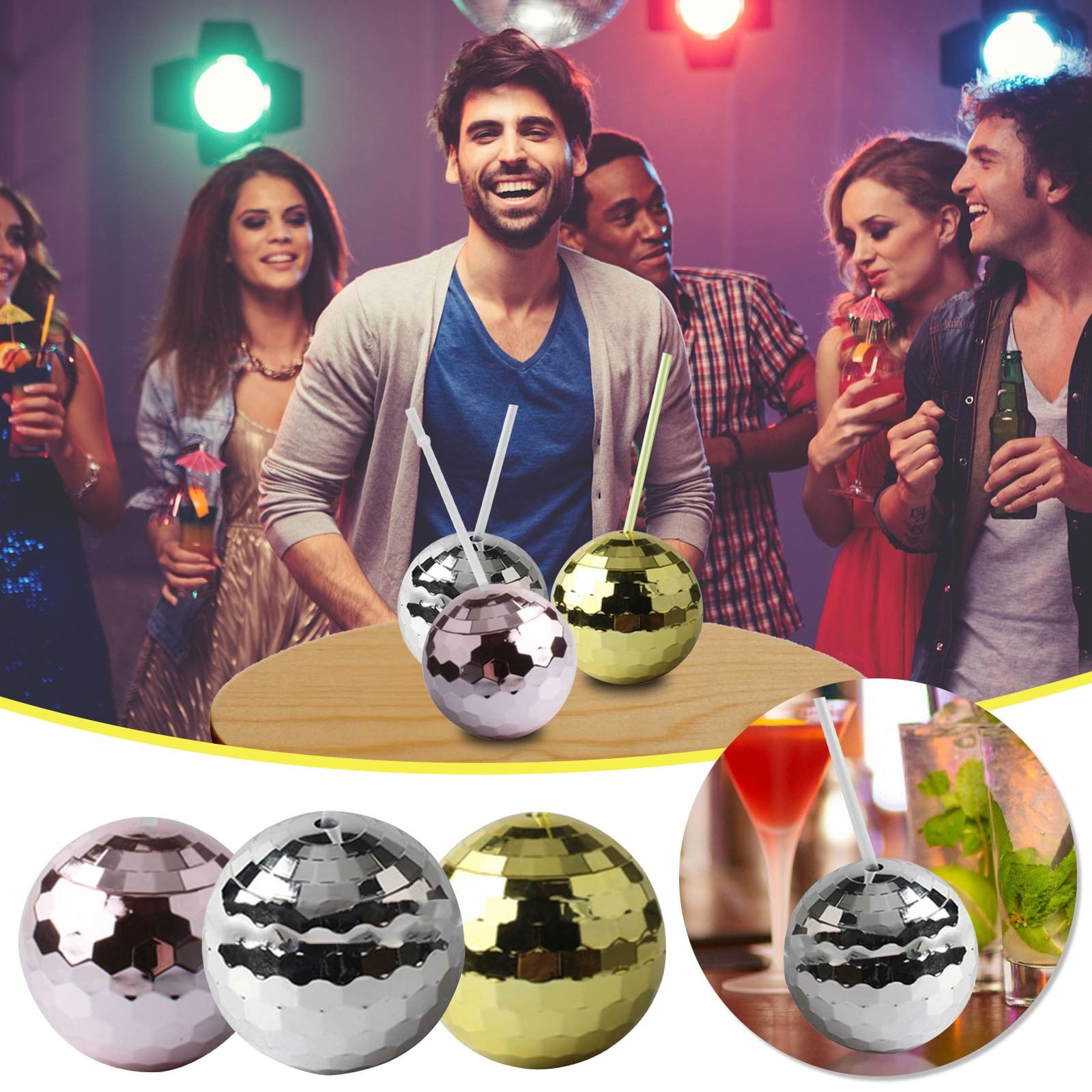 Tuphregyow 1970s Disco Ball Drink Cup with Lid and Reusable Straw, 20oz ...
