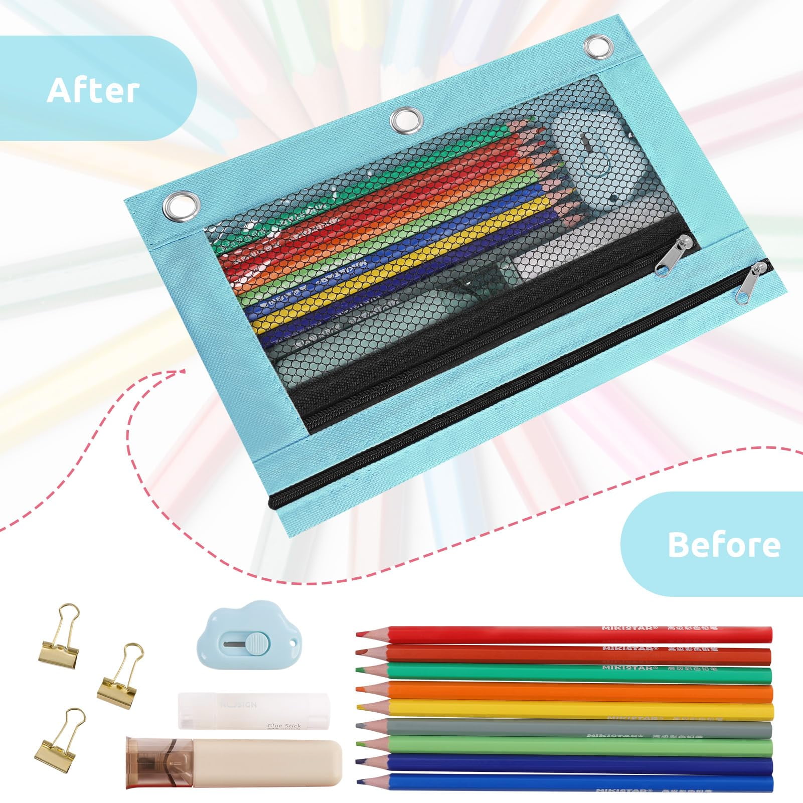 Tuphregyow Back to School 3-Ring Zipper Pencil Pouch - Multi-Purpose ...