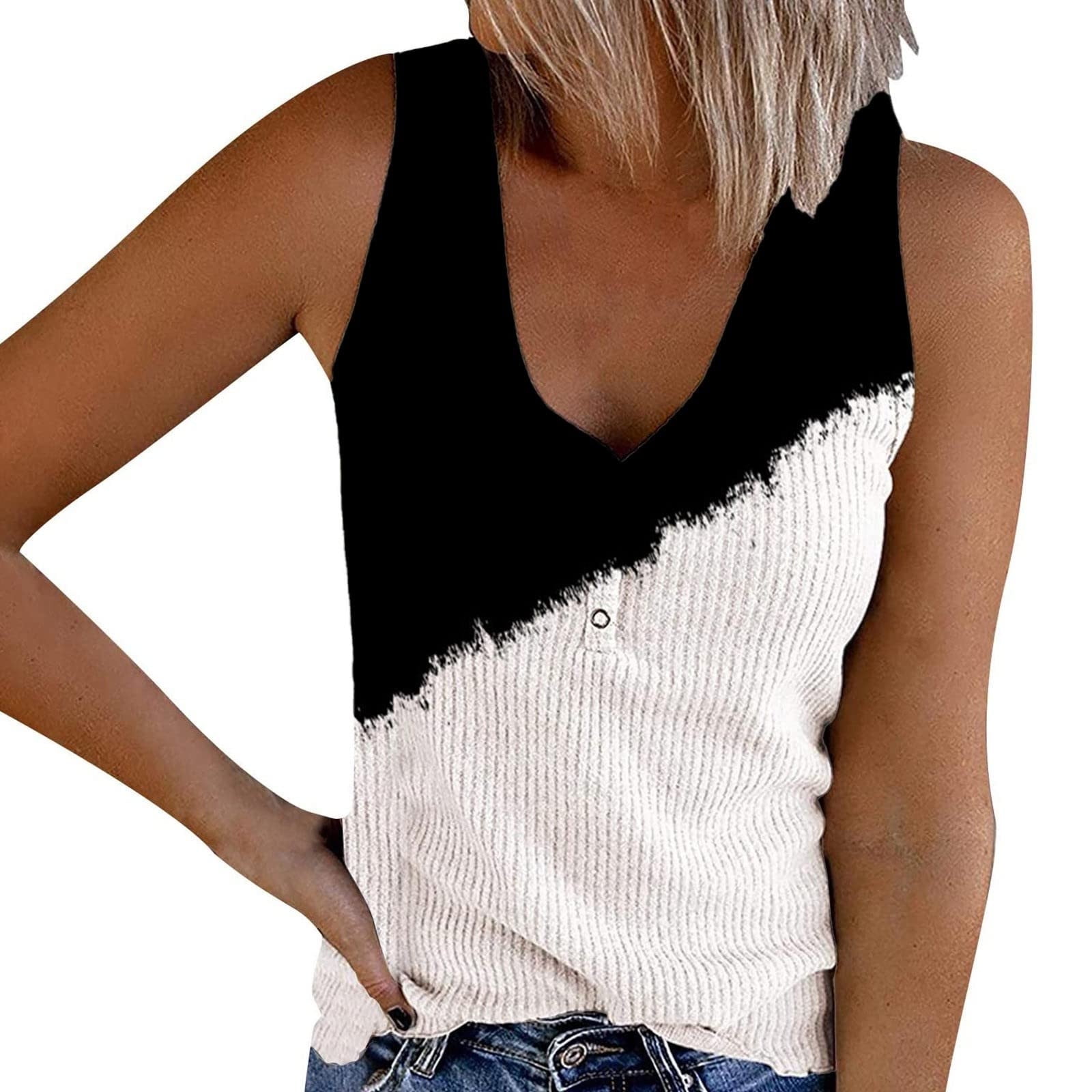 Tuphregyow Bohemian V-Neck Tank Top for Women Summer Fashion Sleeveless ...